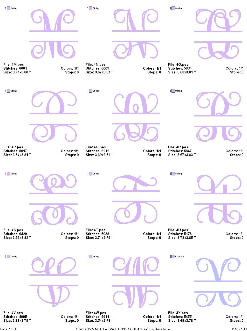 No.303 Split Viney Satin Stitch Monogram Font (4x4 Hoop) INSTANT ...