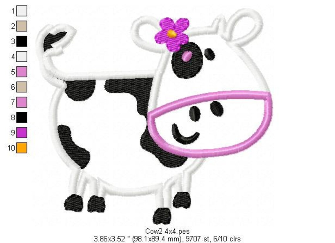 Cow 2 Applique Designs4x4 4.5in 5x7 & 8x10 Hoop Sizes - Etsy