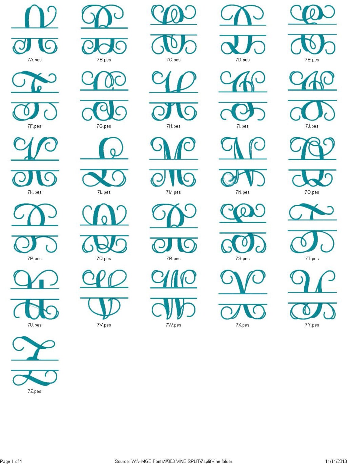 Split Viney Monogram Embroidery Font No.303 INSTANT DOWNLOAD - Etsy