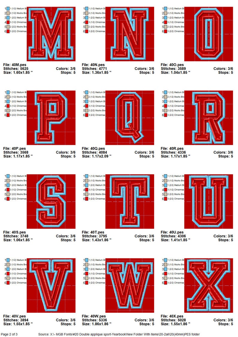 No. 20 Double Applique Monogram Font Embroidery Designs (2in/40mm ...