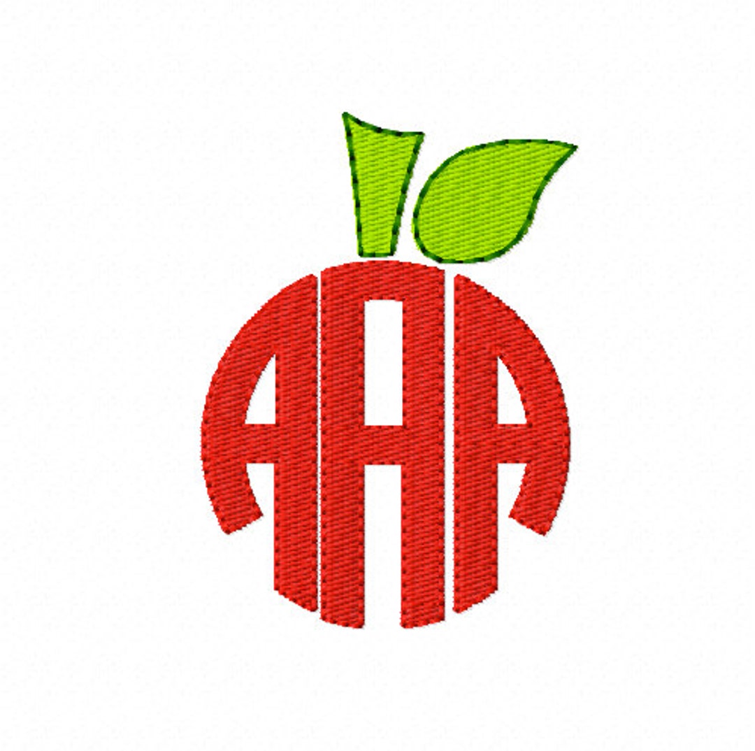 No.309 Apple Circle Monogram Teacher Font (3in, 4x4, 5in, and 6in ...