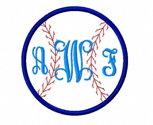 Applique Baseball Monogram no.2 Frame Designs 4x4 5x5 | Etsy