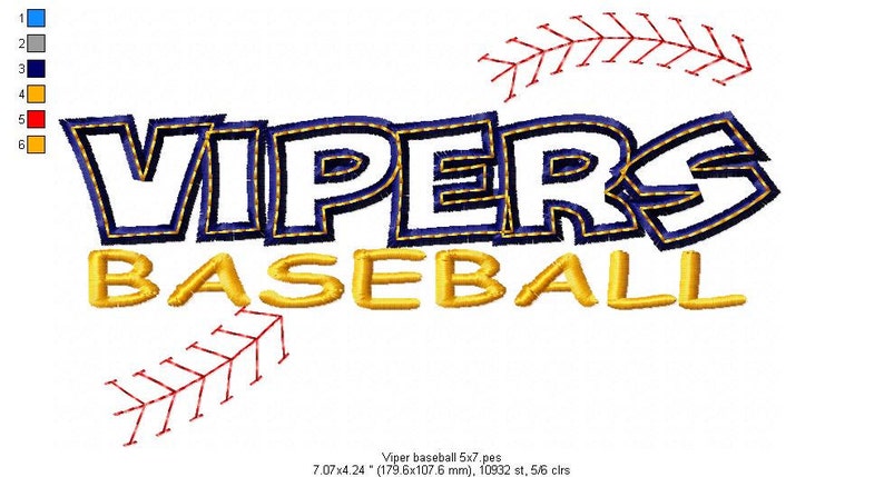 Viper Baseball TEAM Applique Design Comes in 5x7 and 6x10 | Etsy