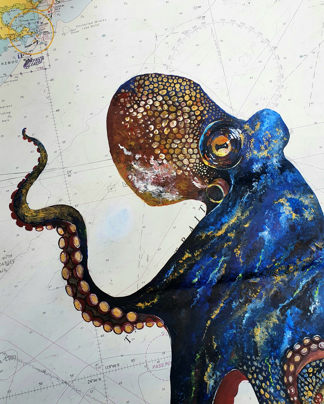 Octopus on Nautical Chart - Etsy