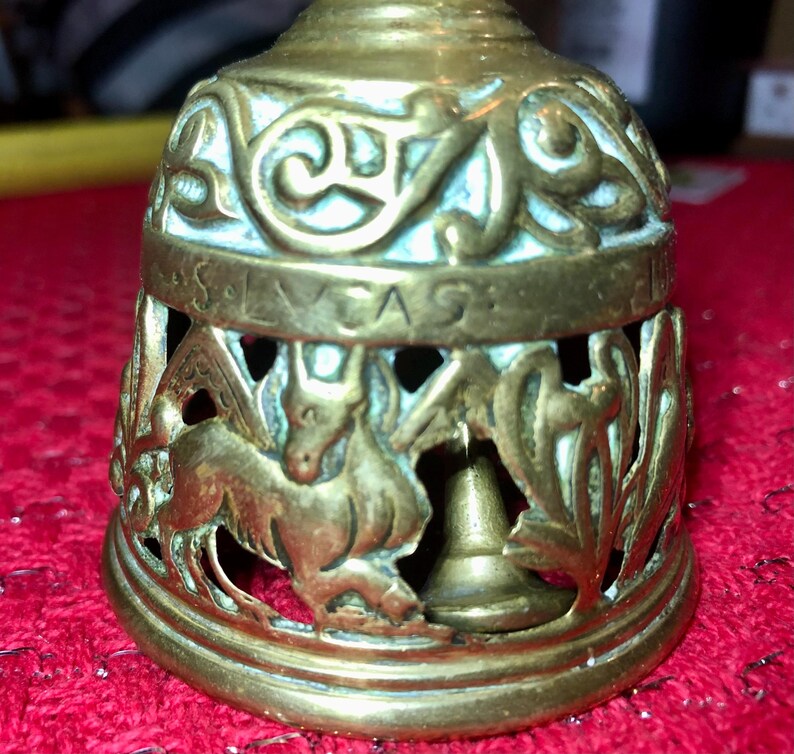 Vintage Rare Antique Brass Sanctuary Bell With Apostle Names and Animal ...