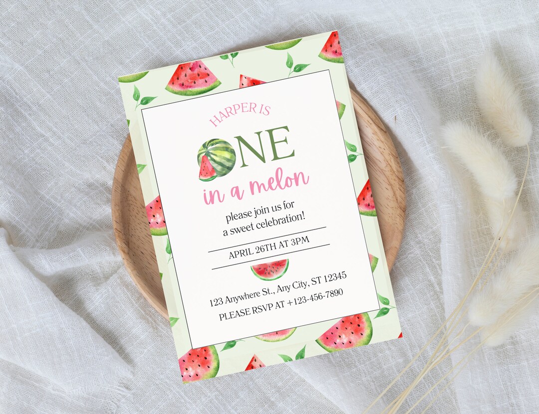 Customizable Watermelon Invitation Watermelon First Birthday One in a ...