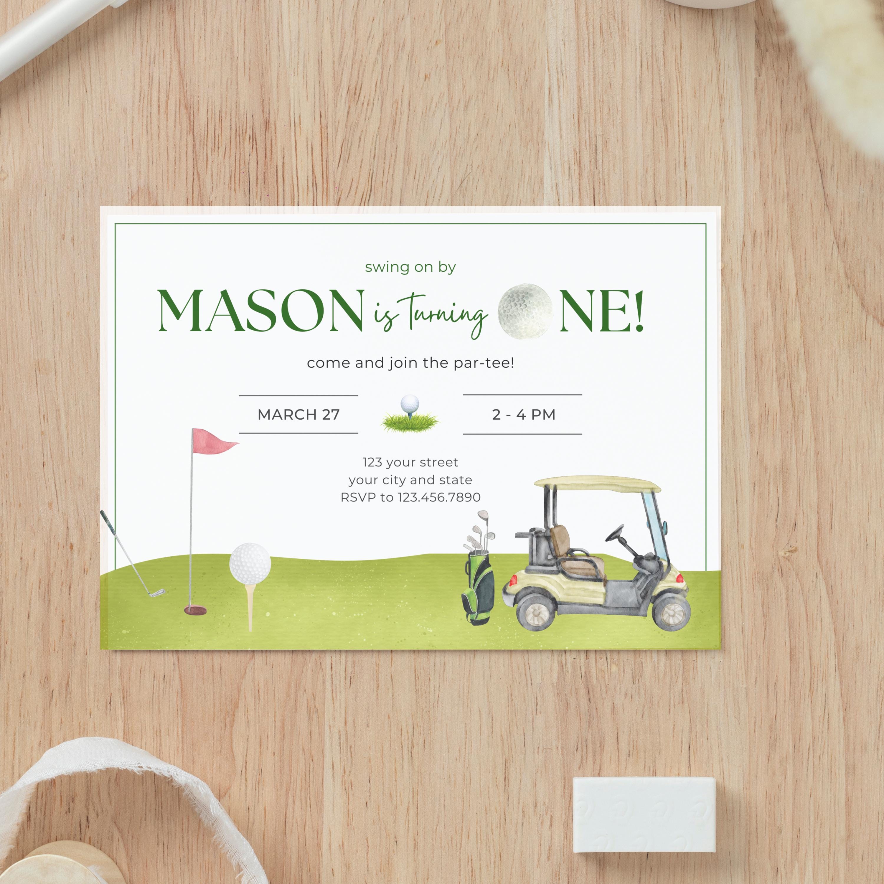 Editable Hole in One Birthday Invitation Golf First Birthday Golf Par ...