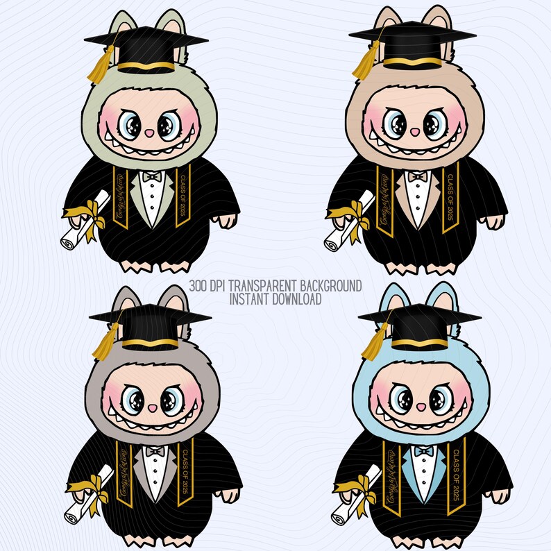 Labubu Graduation 2025 Clipart, 24 PNG Graduation Clip Art in 8 Colors ...