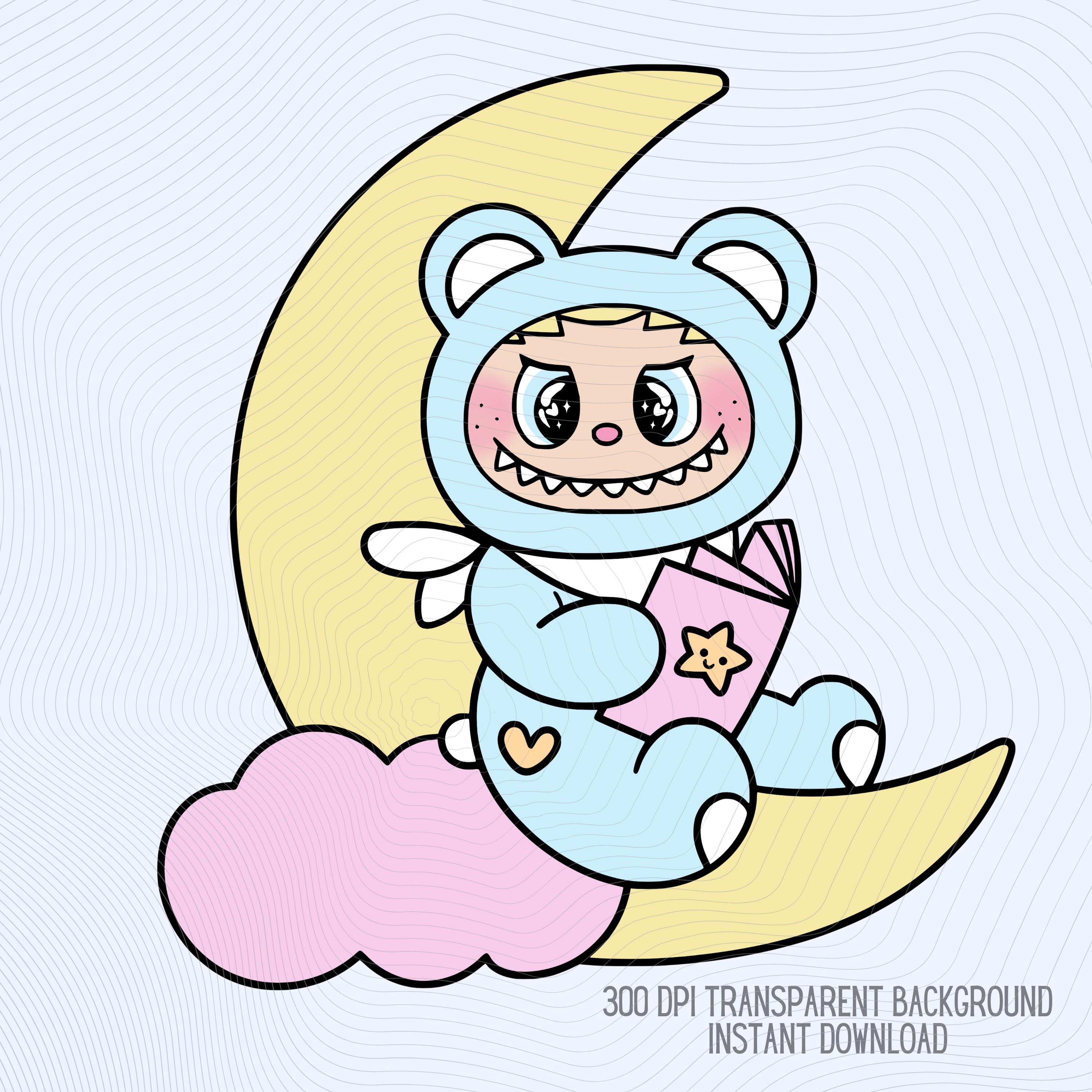 Baby Labubu Clipart, Cute Kawaii Bear Angel Png, Moon and Cloud Pastel ...