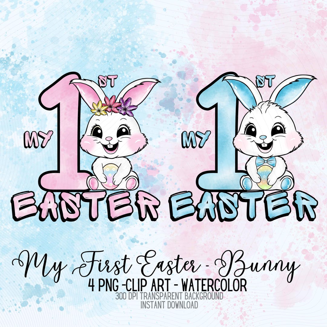 My First Easter Bunny Clipart, Easter Watercolor Clipart, Cute ...