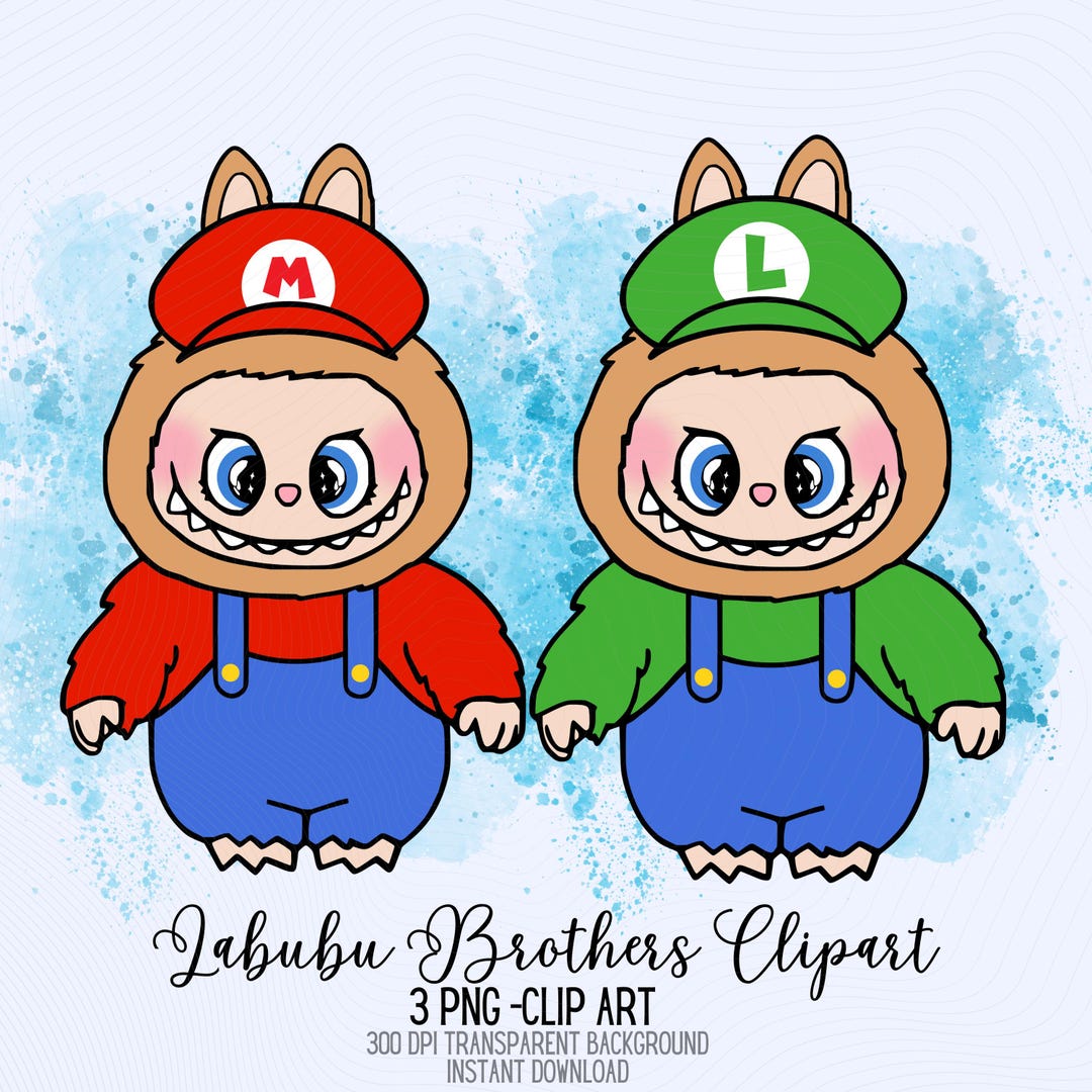 Labubu Brothers Clipart, Cute Labubu Characters in Video Game Costumes ...