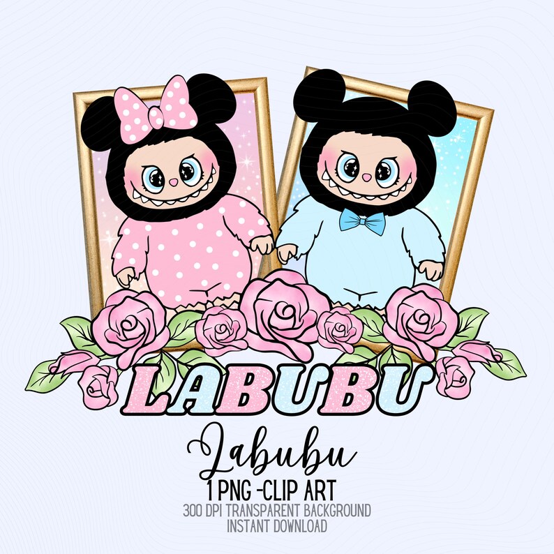 Labubu Clipart Kawaii PNG, Labubu PNG, Kawaii Digital Art, Pink Blue ...