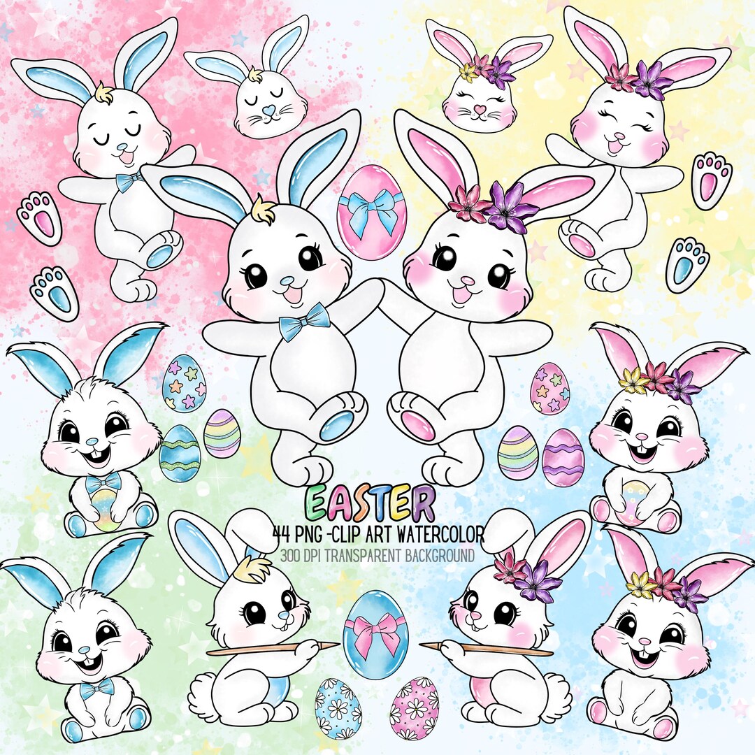 Easter Watercolor Clipart, Cute Bunny Watercolor Clipart, Easter ...