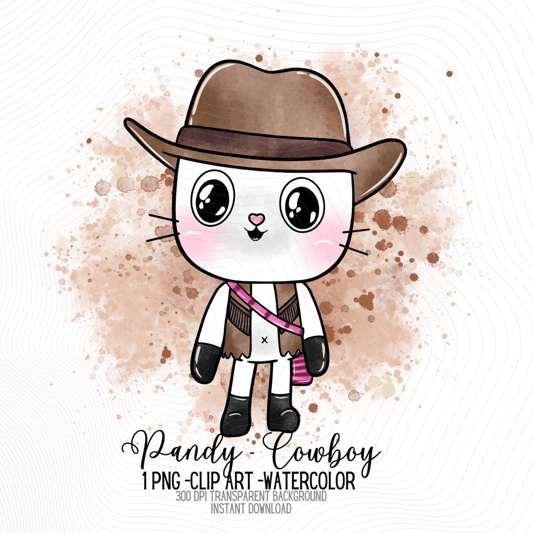 Gabby’s Dollhouse Watercolor Clipart, Pandy’s Cowboy Clipart, Cute ...