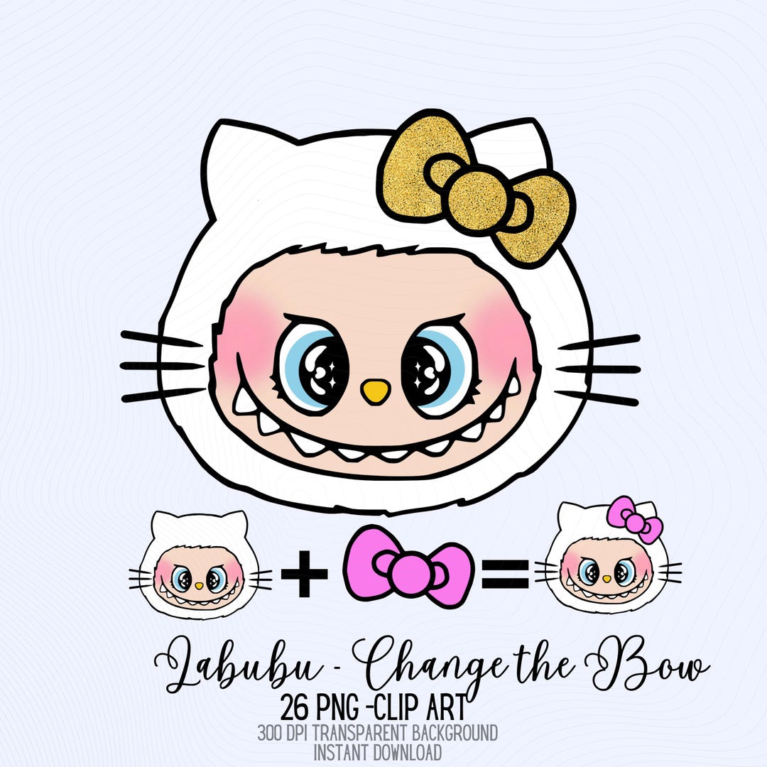 Labubu Clipart, Kawaii Labubu Face With 25 Interchangeable Bows ...