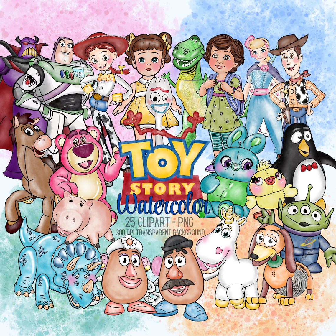 Toy Story Watercolor Clipart, Toy Story Acuarela Clipart, Clipart Woody ...