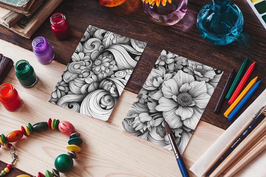 Floral Zen Doodle Coloring Pages Bundle – Abstract Flowers Printable ...