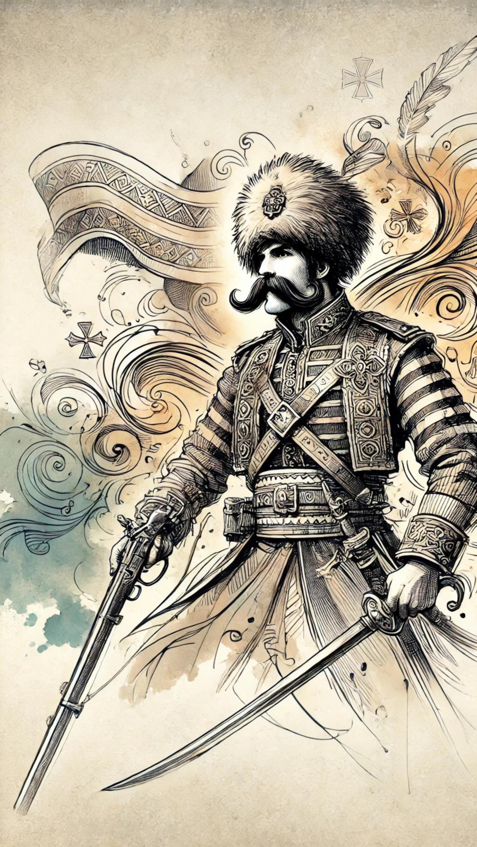 Cossack Warrior Digital Art – Historical Military Mobile Wallpaper (1080x1920 Px) - Etsy