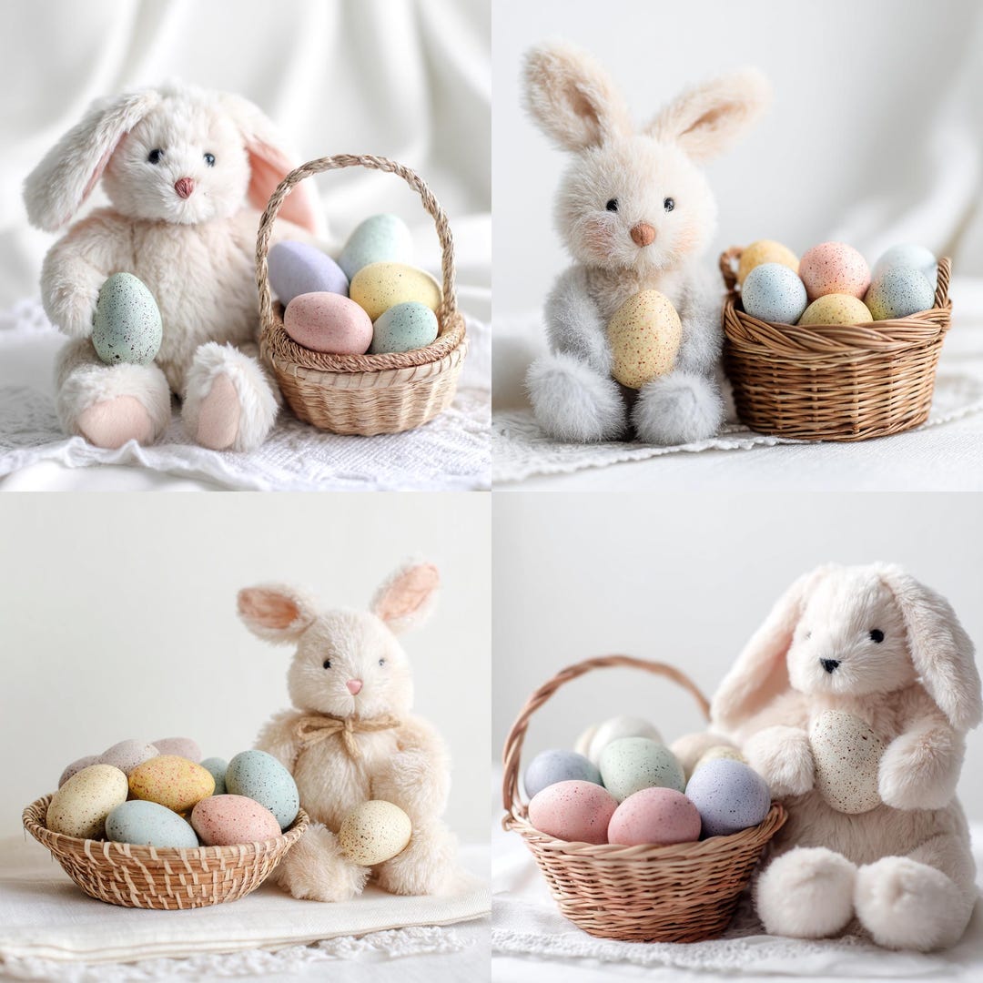 Pastel Easter Bunny Clipart Set – Cute Plush Rabbit With Speckled Eggs ...