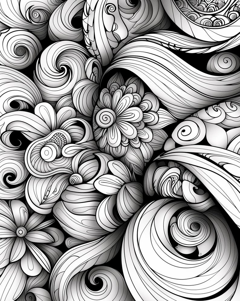Floral Zen Doodle Coloring Pages Bundle – Abstract Flowers Printable ...