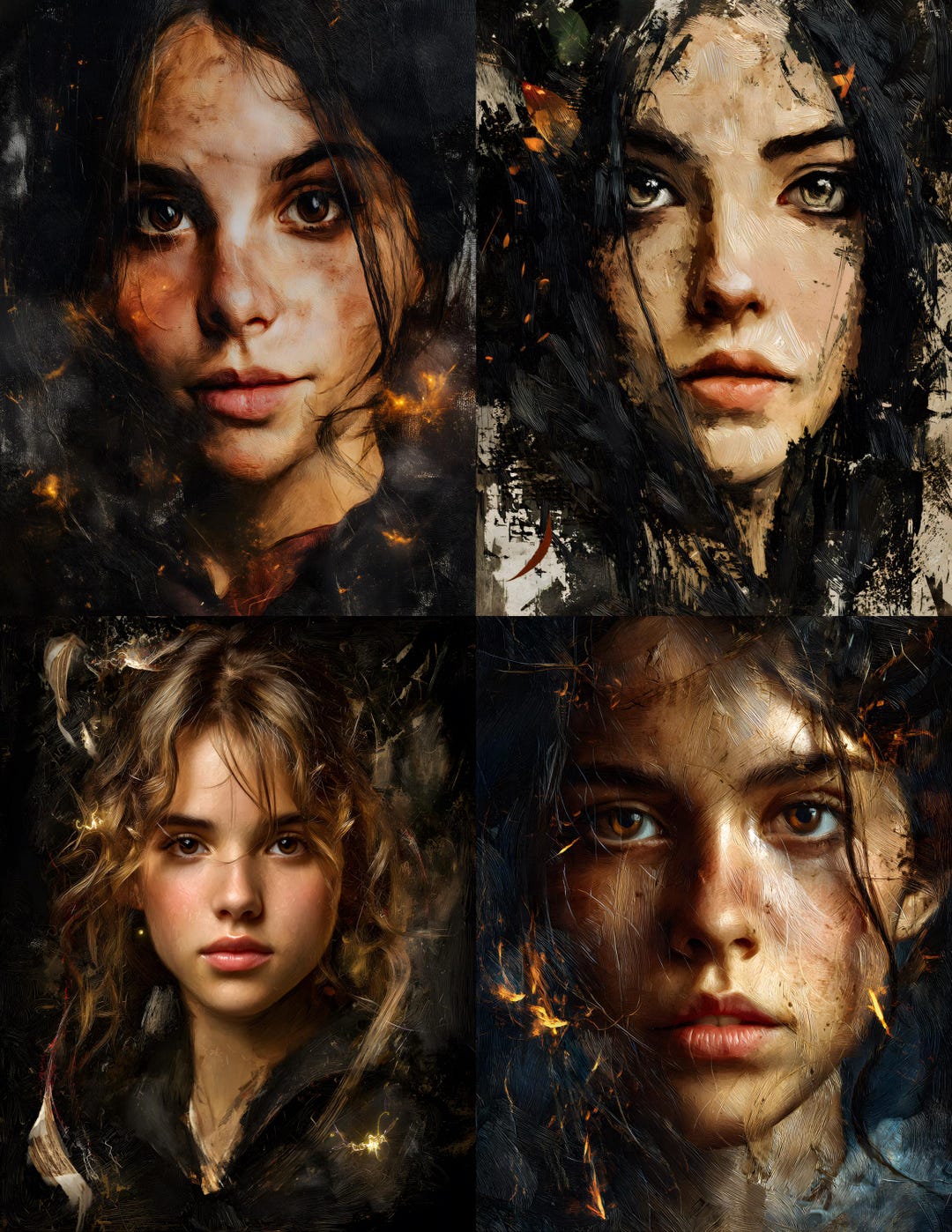 Young Witches Portrait Set – Mystical Female Faces, Fantasy Dark Art ...