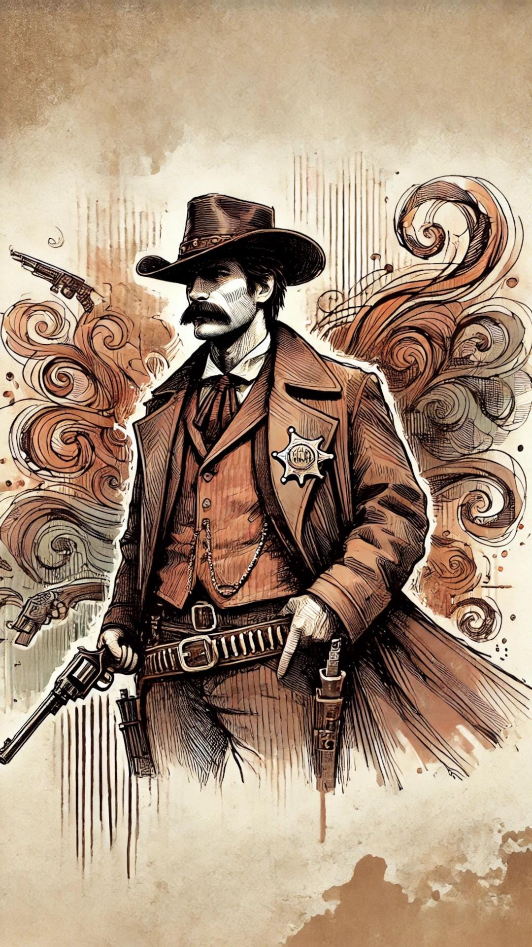 Wild West Sheriff Digital Wallpaper - Vintage Cowboy Art for Mobile ...