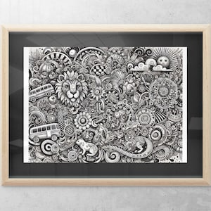 Black & White Doodle Art | Hand-drawn Psychedelic Illustration ...