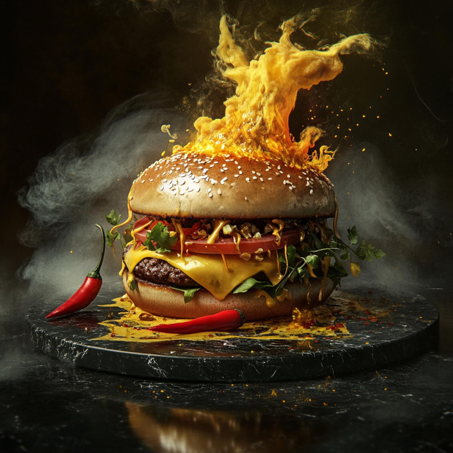Inferno Blaze Burger Clipart High Resolution PNG Spicy Food Art ...