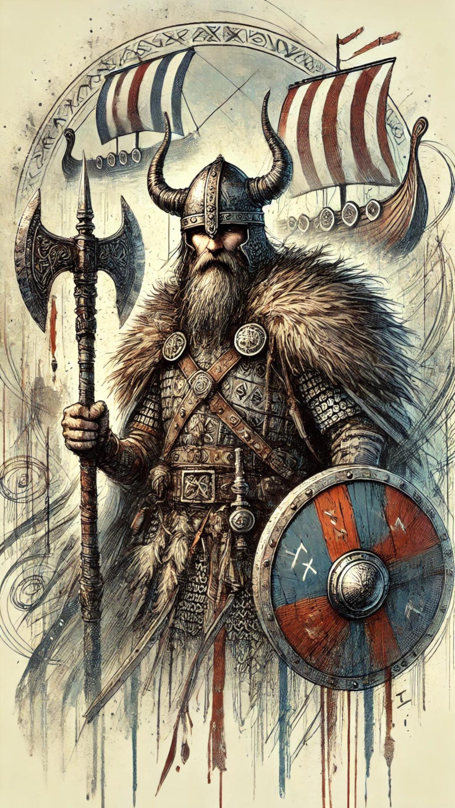 Epic Viking Warrior Digital Art – Nordic Mythology Mobile Wallpaper ...