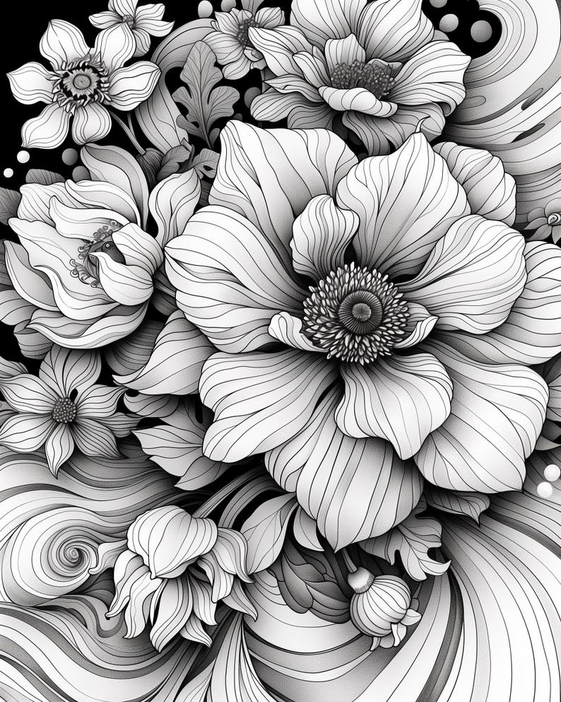 Floral Zen Doodle Coloring Pages Bundle – Abstract Flowers Printable ...