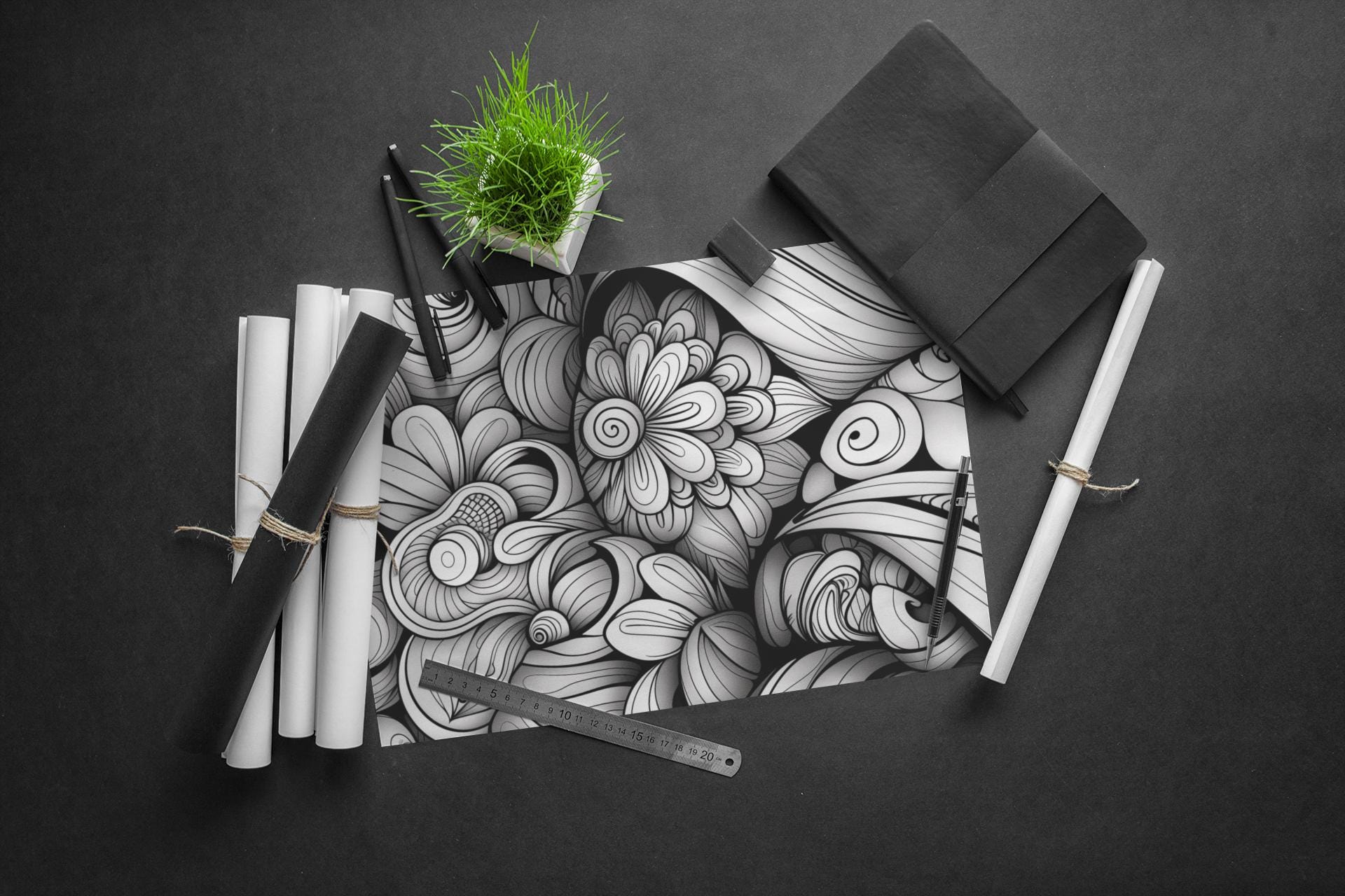 Floral Zen Doodle Coloring Pages Bundle – Abstract Flowers Printable ...