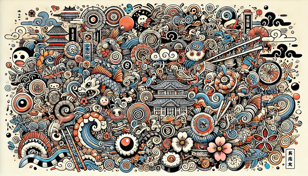 Japanese Doodle Art Digital Download – Abstract Samurai and Sushi ...