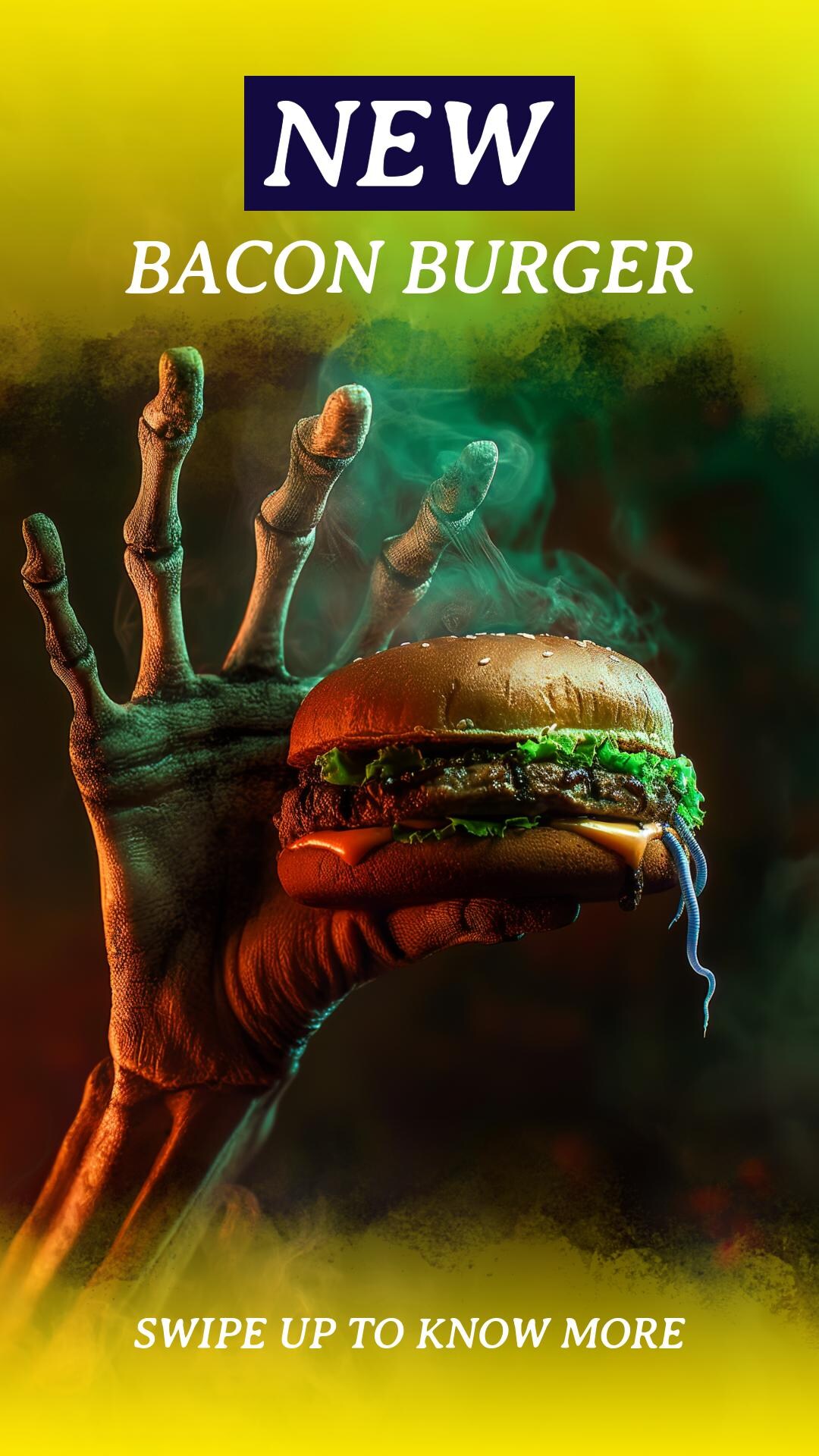 Zombie Burger Art – Creepy Halloween Poster | Scary Undead Hand With ...