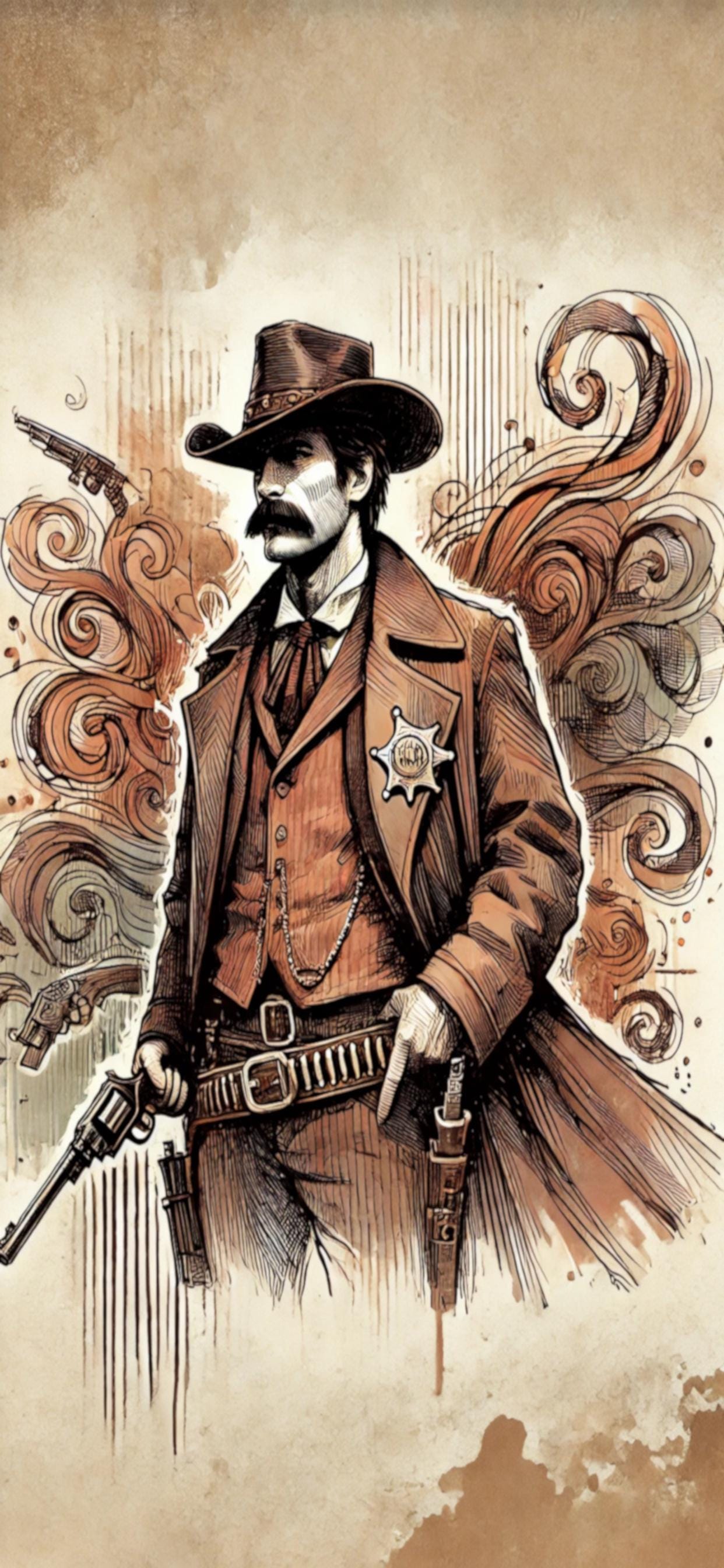 Wild West Sheriff Digital Wallpaper - Vintage Cowboy Art for Mobile ...