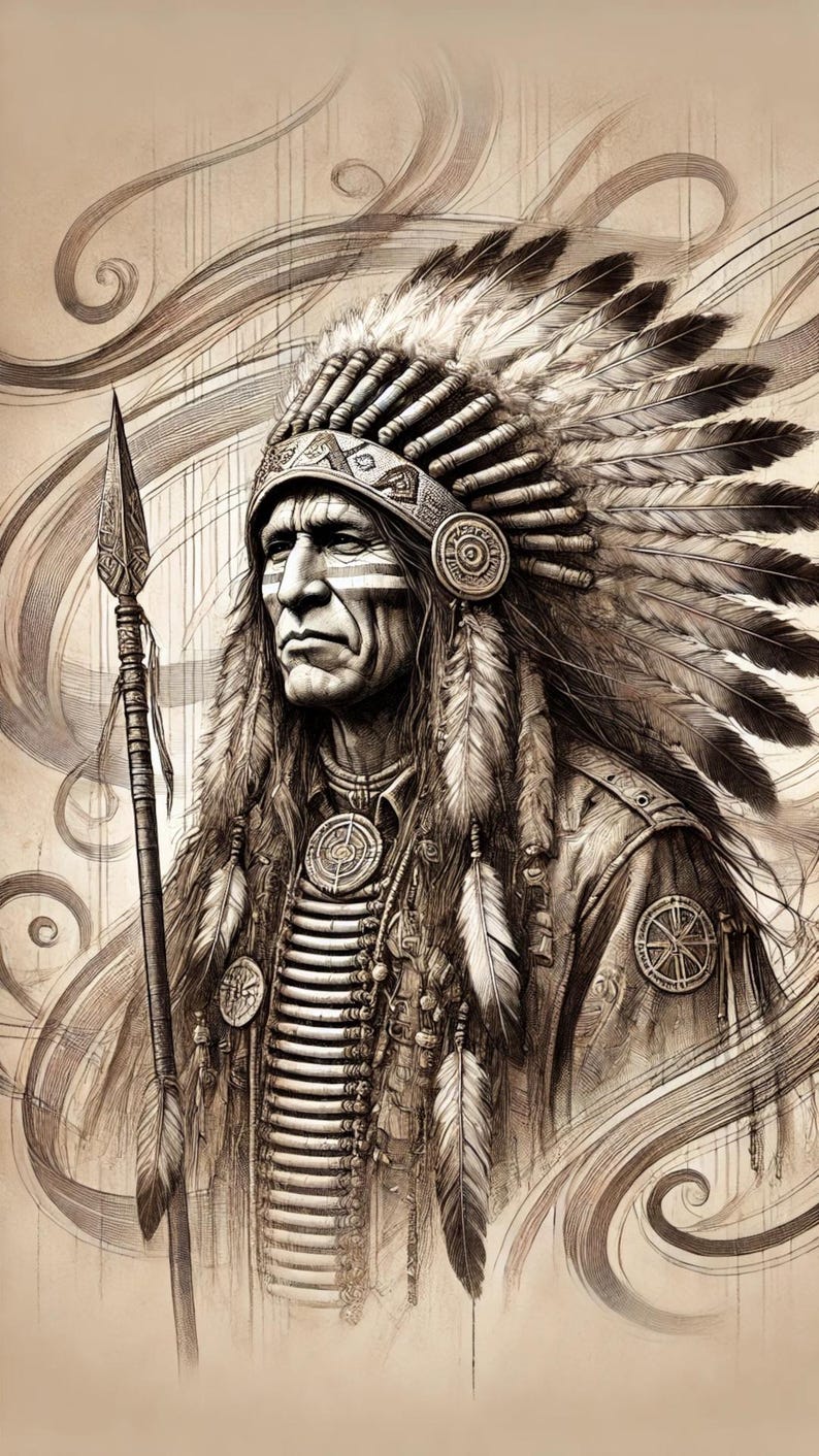 Native American Chief Digital Art – Vintage Tribal Warrior, Historic ...
