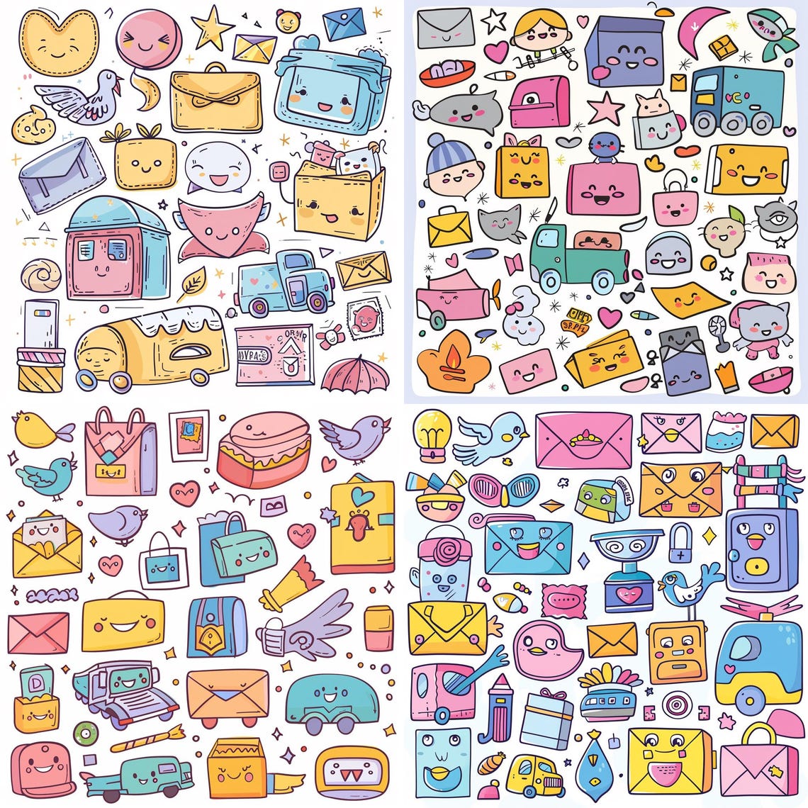 Kawaii Mail Clipart Bundle – 4 Cute Postal PNG Files With Transparent ...