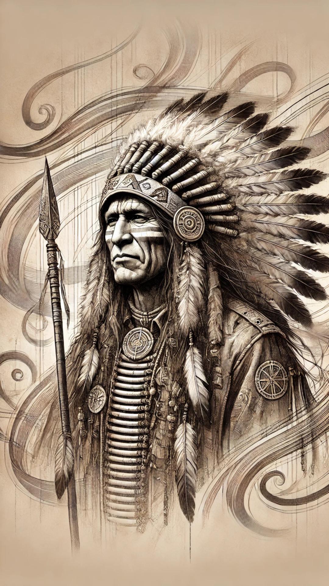 Native American Chief Digital Art – Vintage Tribal Warrior, Historic ...