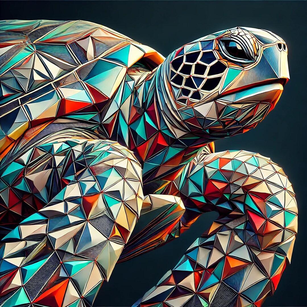 Geometric Turtle Art – Polygonal Digital Illustration, Futuristic Sea ...