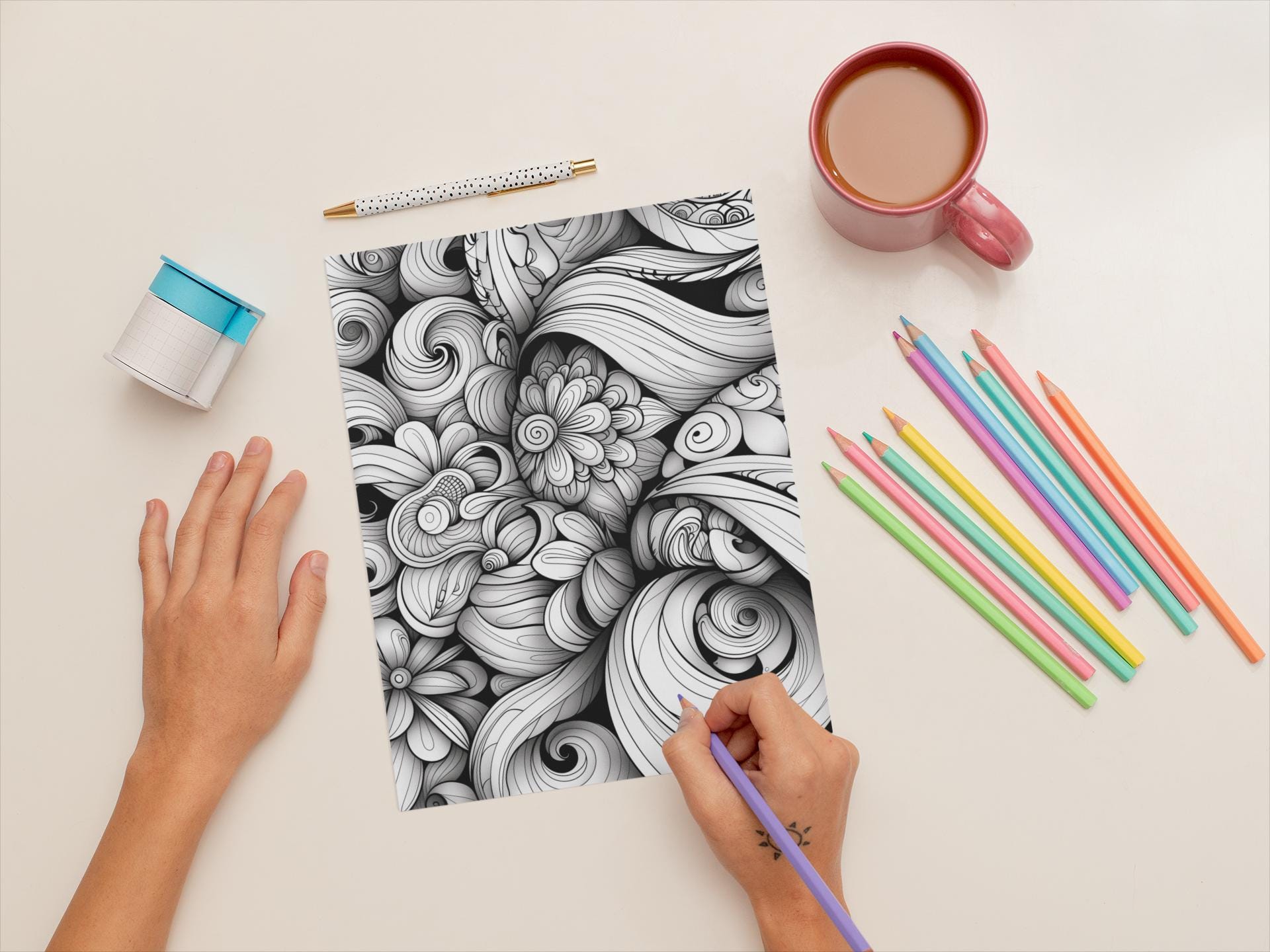 Floral Zen Doodle Coloring Pages Bundle – Abstract Flowers Printable ...