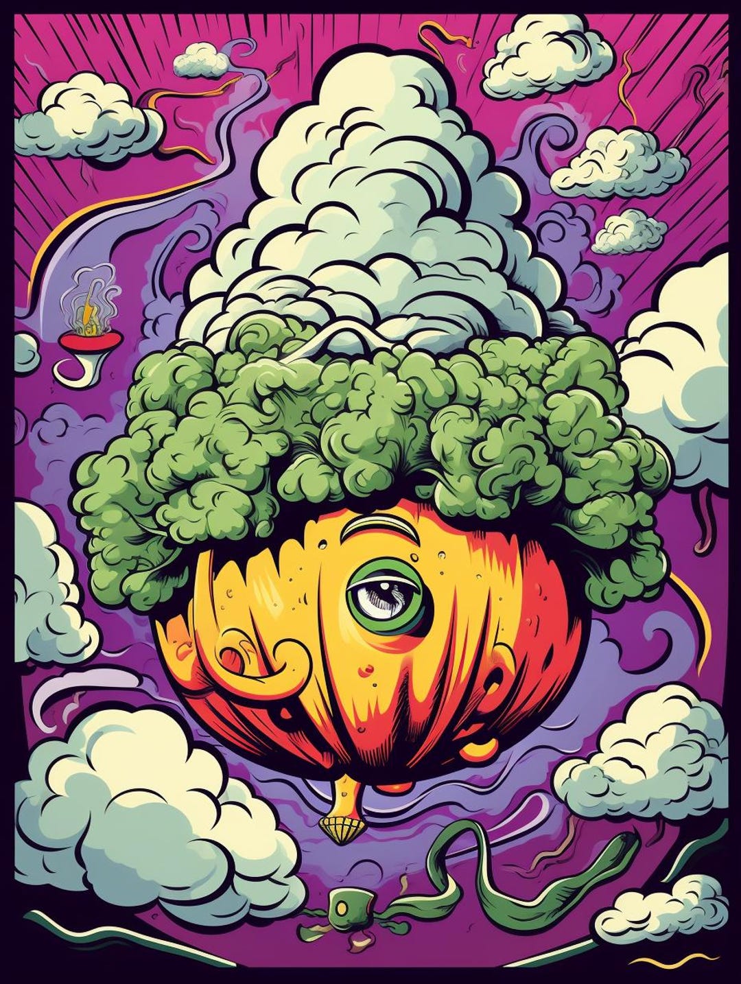 Surreal Broccoli Head Art Bundle | Psychedelic Veggie Poster Set ...