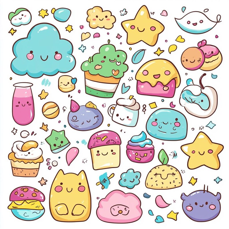 Kawaii Doodle Clipart Set – 4 Transparent PNG Files | 4096x4096 Px, 300 ...