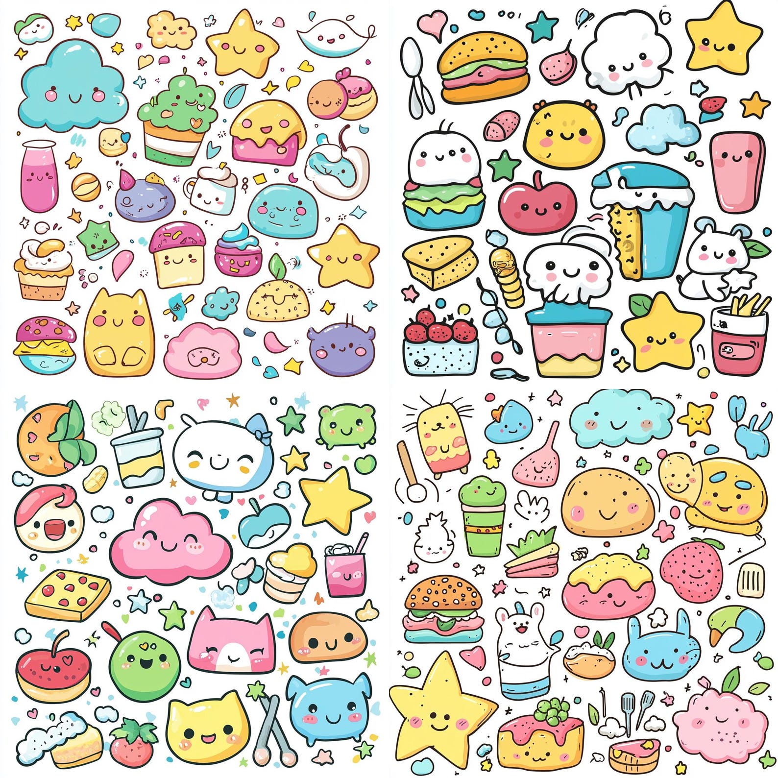 Kawaii Doodle Clipart Set – 4 Transparent PNG Files | 4096x4096 Px, 300 ...