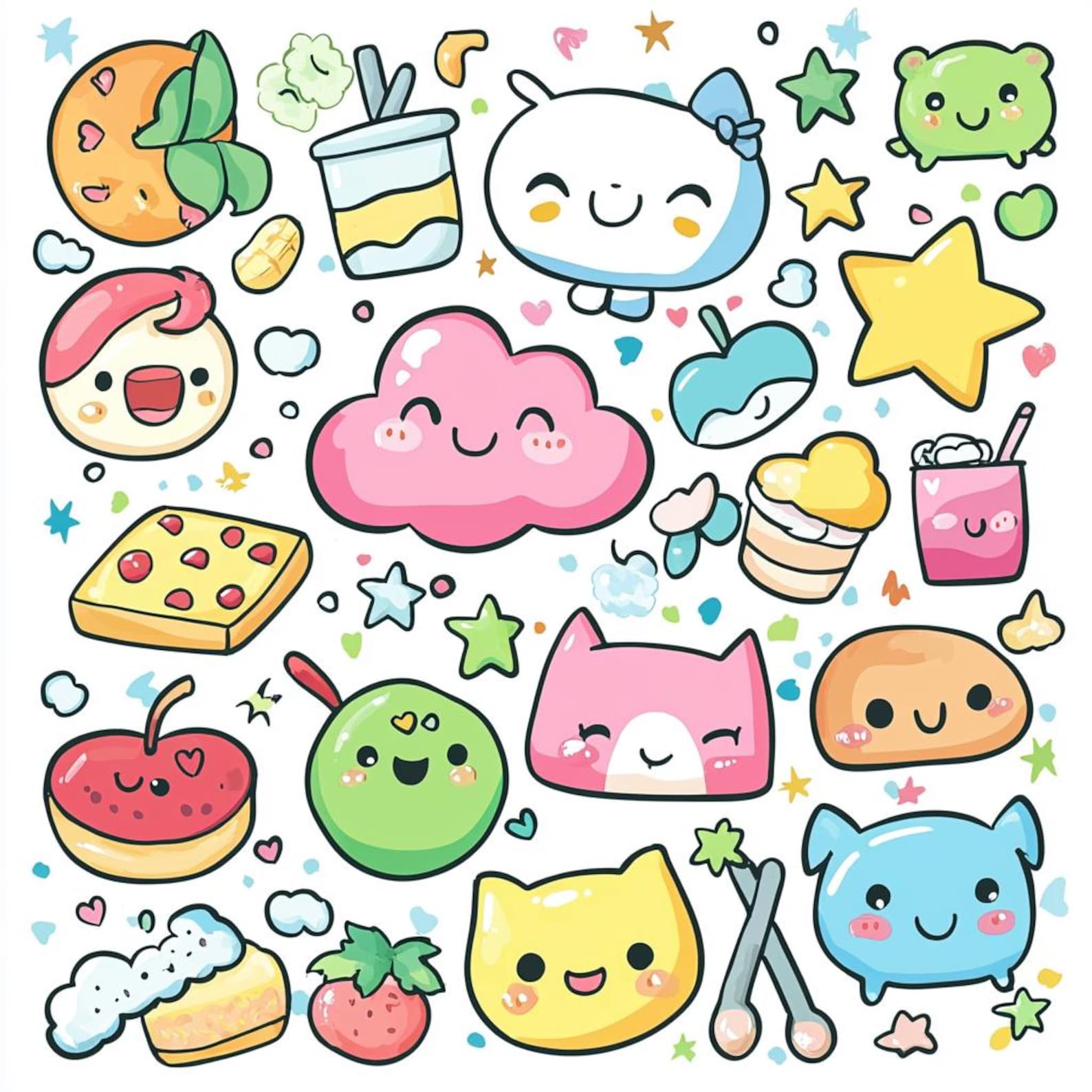 Kawaii Doodle Clipart Set – 4 Transparent PNG Files | 4096x4096 Px, 300 ...