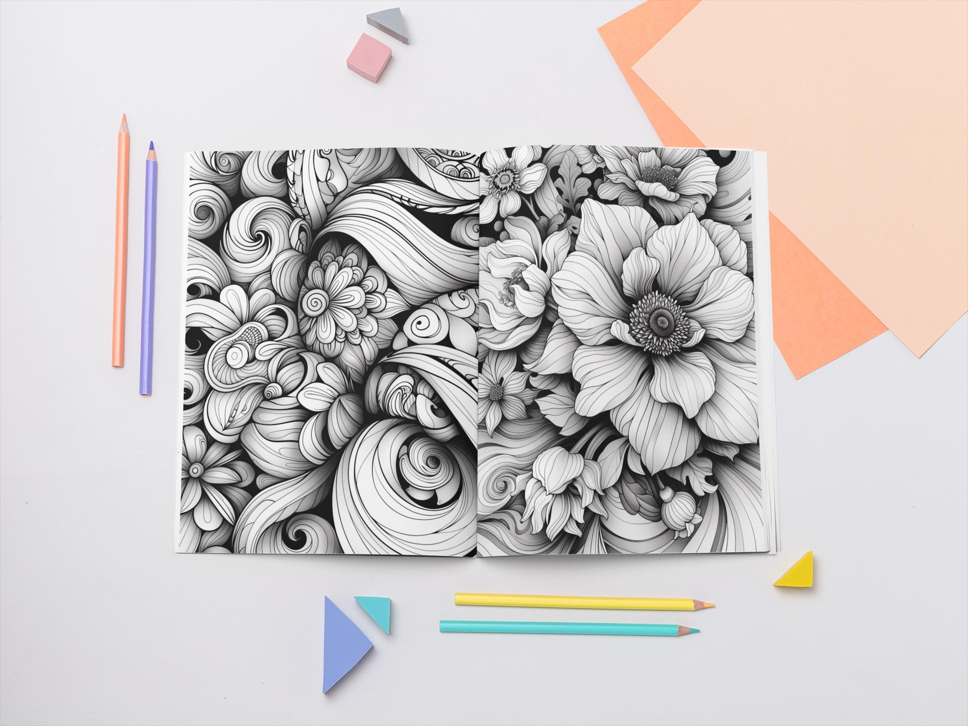 Floral Zen Doodle Coloring Pages Bundle – Abstract Flowers Printable ...