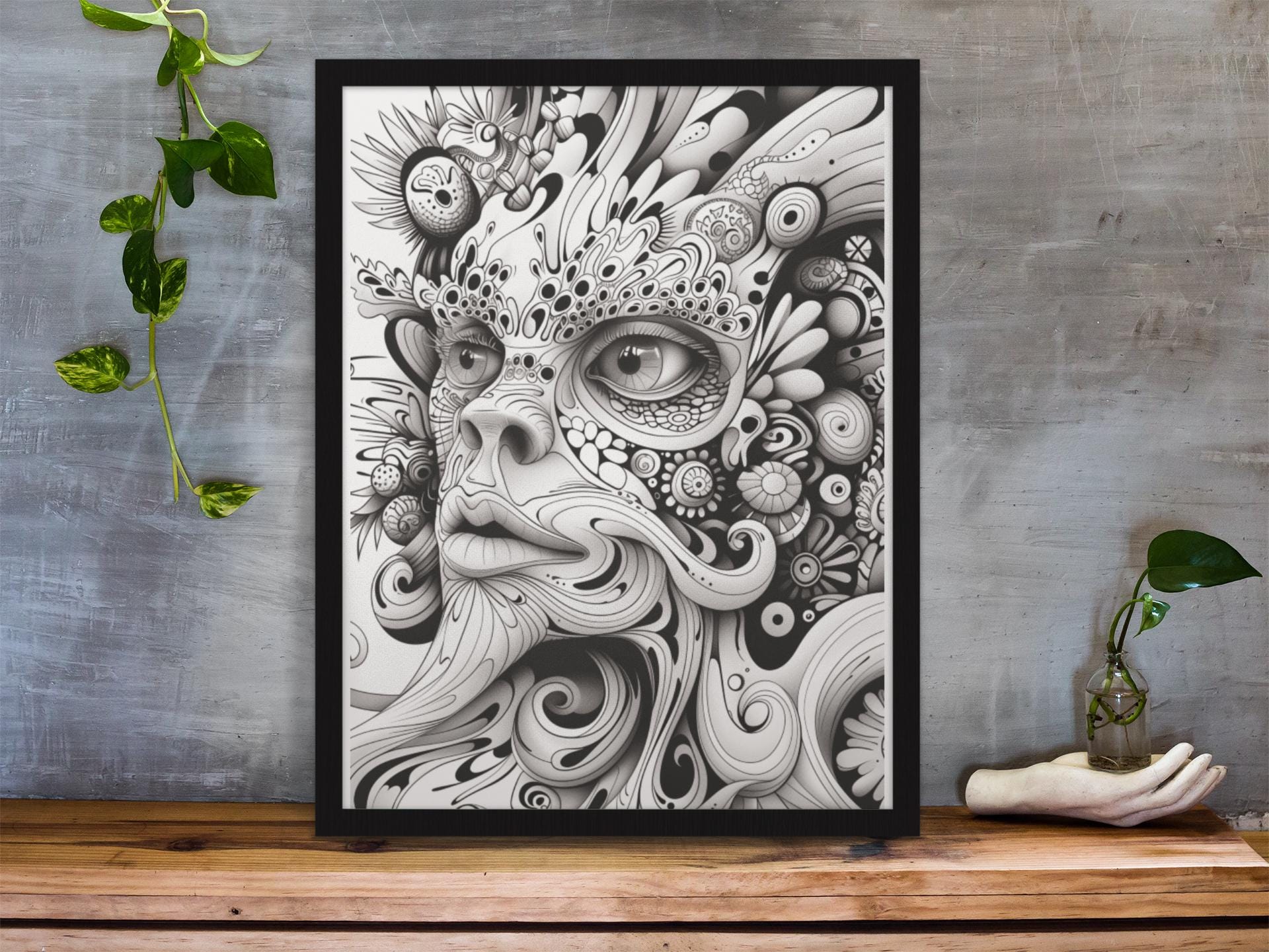 Black & White Zentangle Art | Psychedelic Abstract Doodle | Digital ...