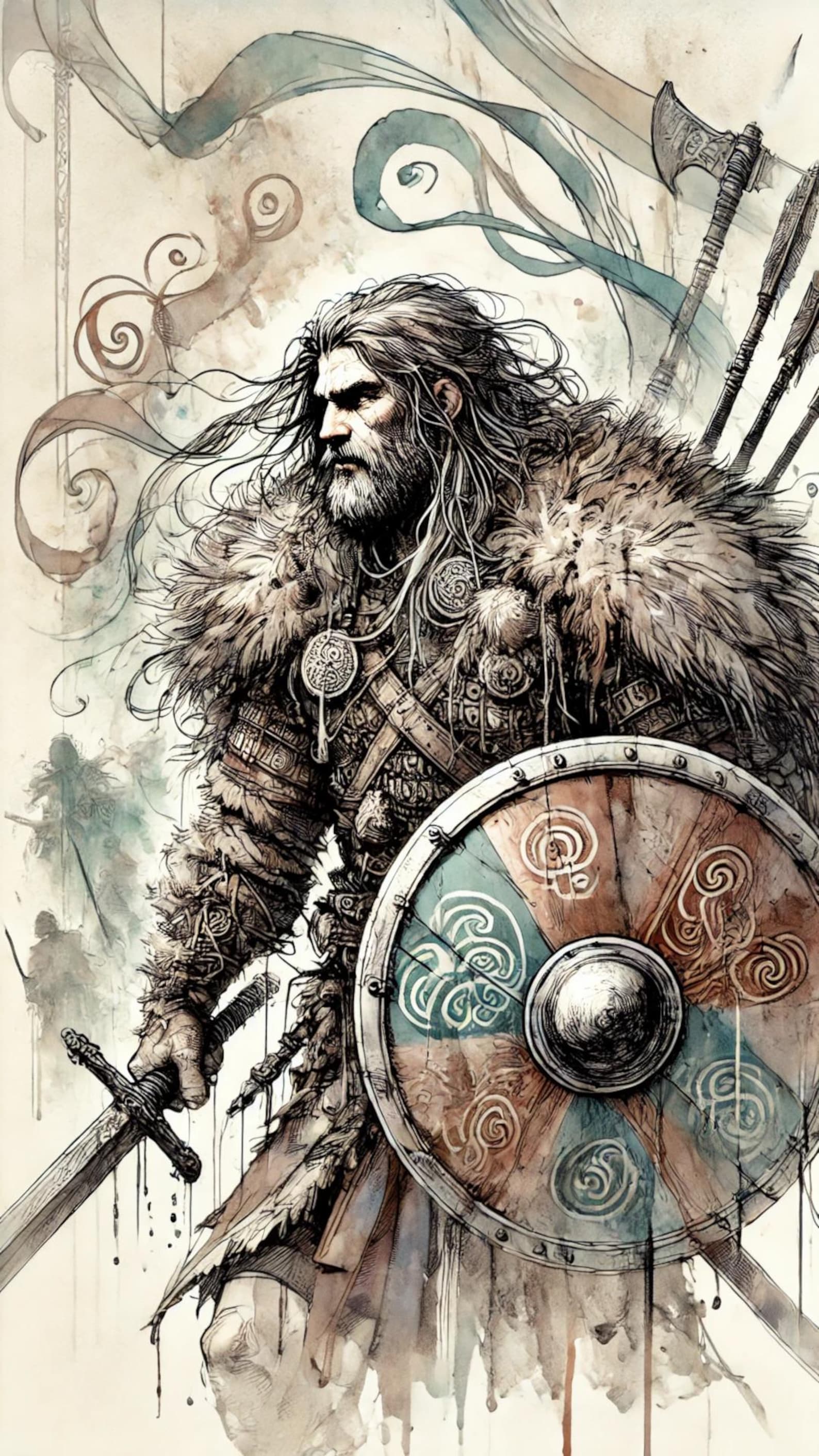 Legendary Viking Warrior Digital Art – Nordic Fantasy Mobile Wallpaper ...