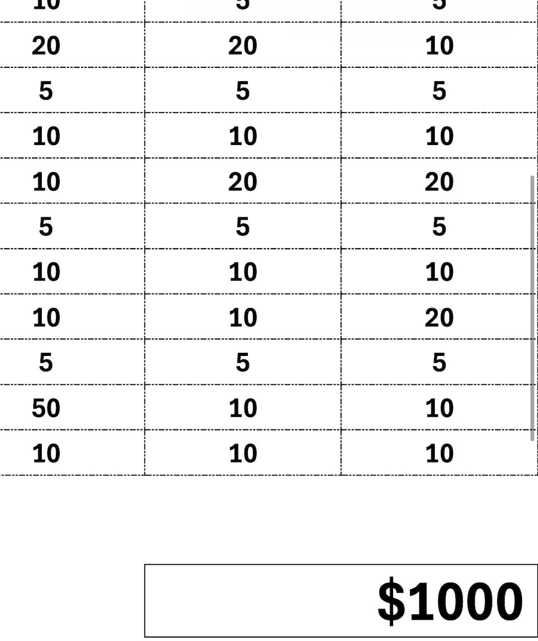 1,000 & 5,000 Bill Counter / Savings Goal / Envelope Savings Challenge ...