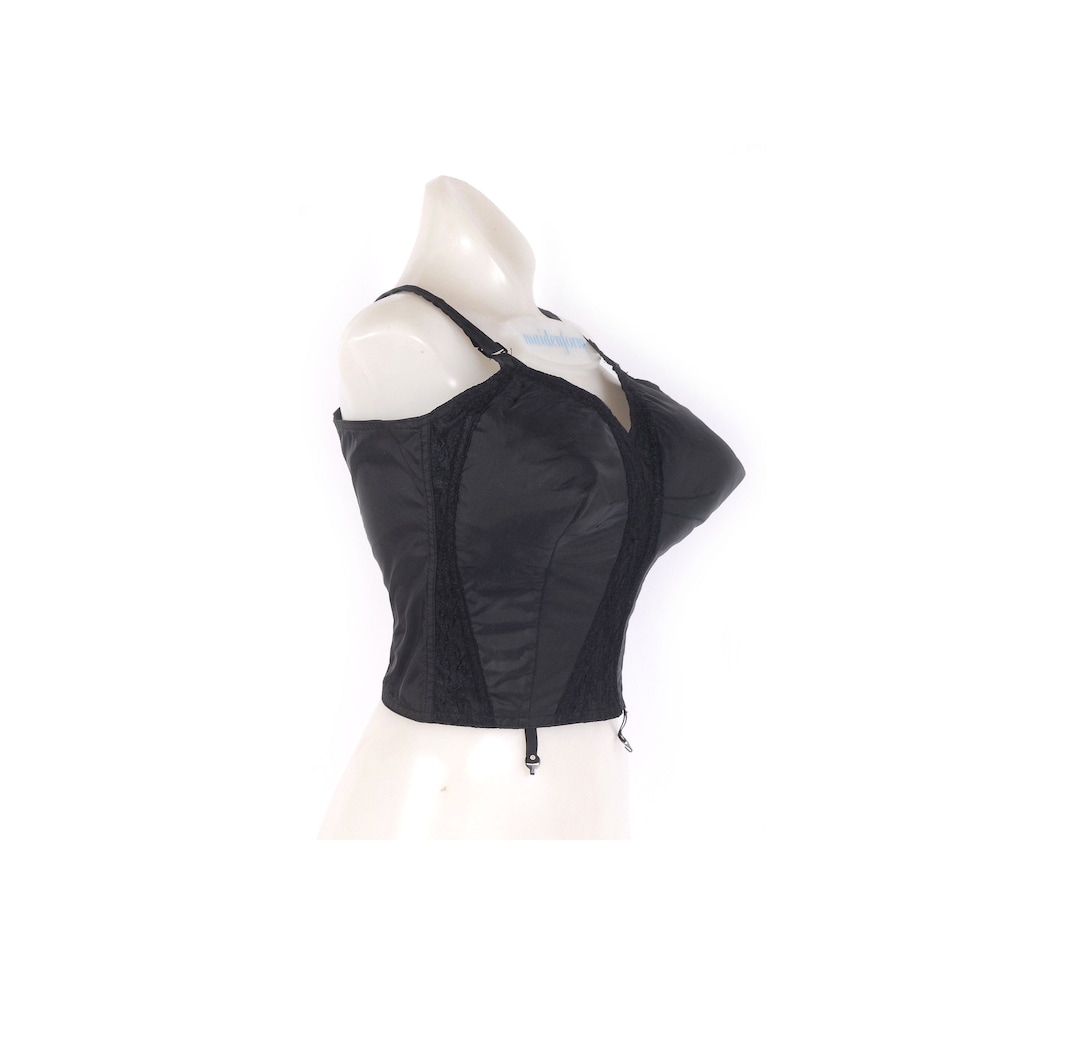 Vintage 50s Black Nylon Long Line Bullet Bra 40D - VFG Please Read the ...