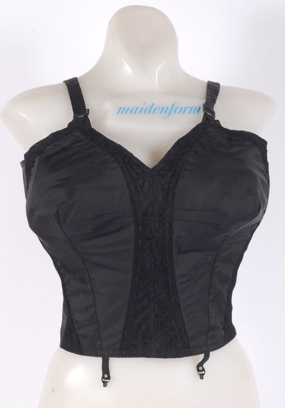 Vintage 50s Black Nylon Long Line Bullet Bra 40D - VF… - Gem