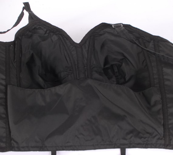 Vintage 50s Black Nylon Long Line Bullet Bra 40D - VF… - Gem
